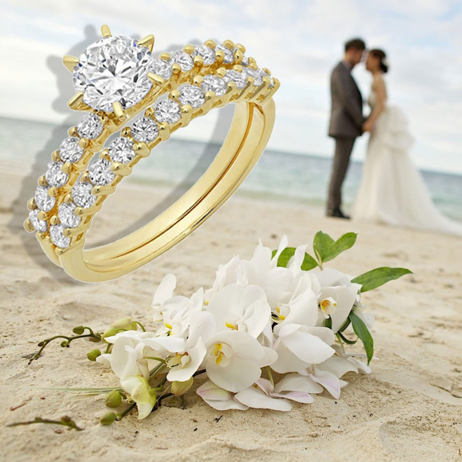 WSX 1-1/2ctw Bridal Rings Sets for Women Her Bright Halo 1ct Moissanite Wedding ring Simulated Diamond Engagement Ring, 2 Piece Set
