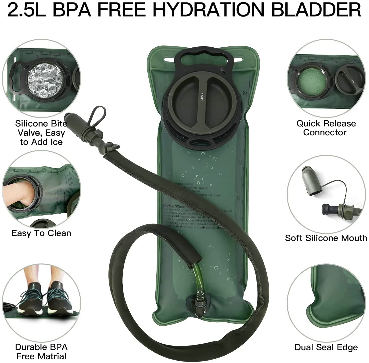 Water Backpack, Tactical Molle Hydration Backpack with 2.5L BPA Water Bladder 10L Capacity Waterproof - for Running, Hiking, Cycling, Camping, Military Hydration Pack