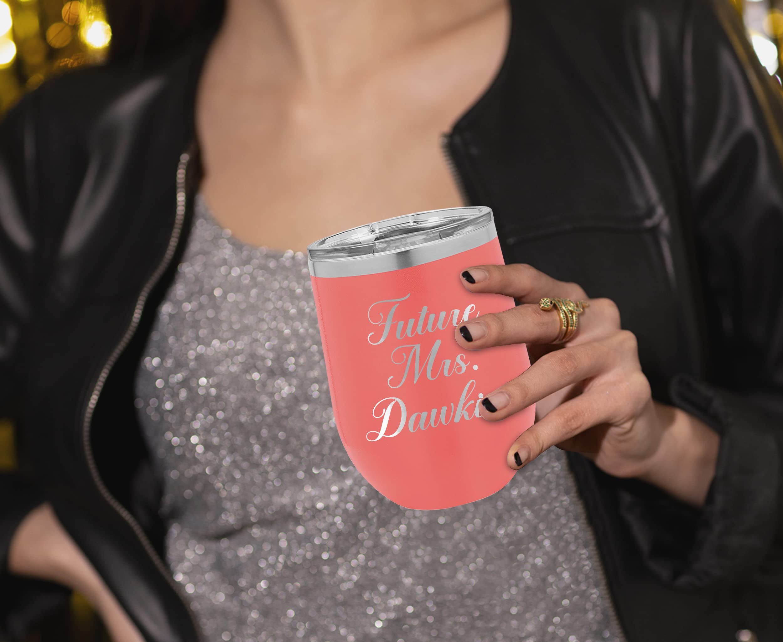 TEEAMORE Personalized Stemless Wine Cup 12oz Add Your Text Name Stainless Steel Vacuum Insulated Wine Tumbler With Lid Coral