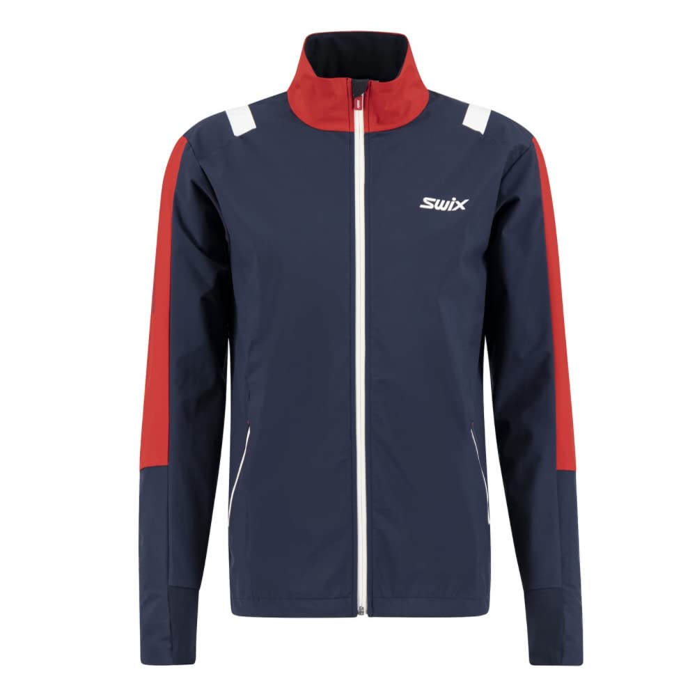 Swix Men's Standard Infinity Windproof Water-Resistant All-Round Cross-Country Ski Jacket, Dark Navy Red, Small