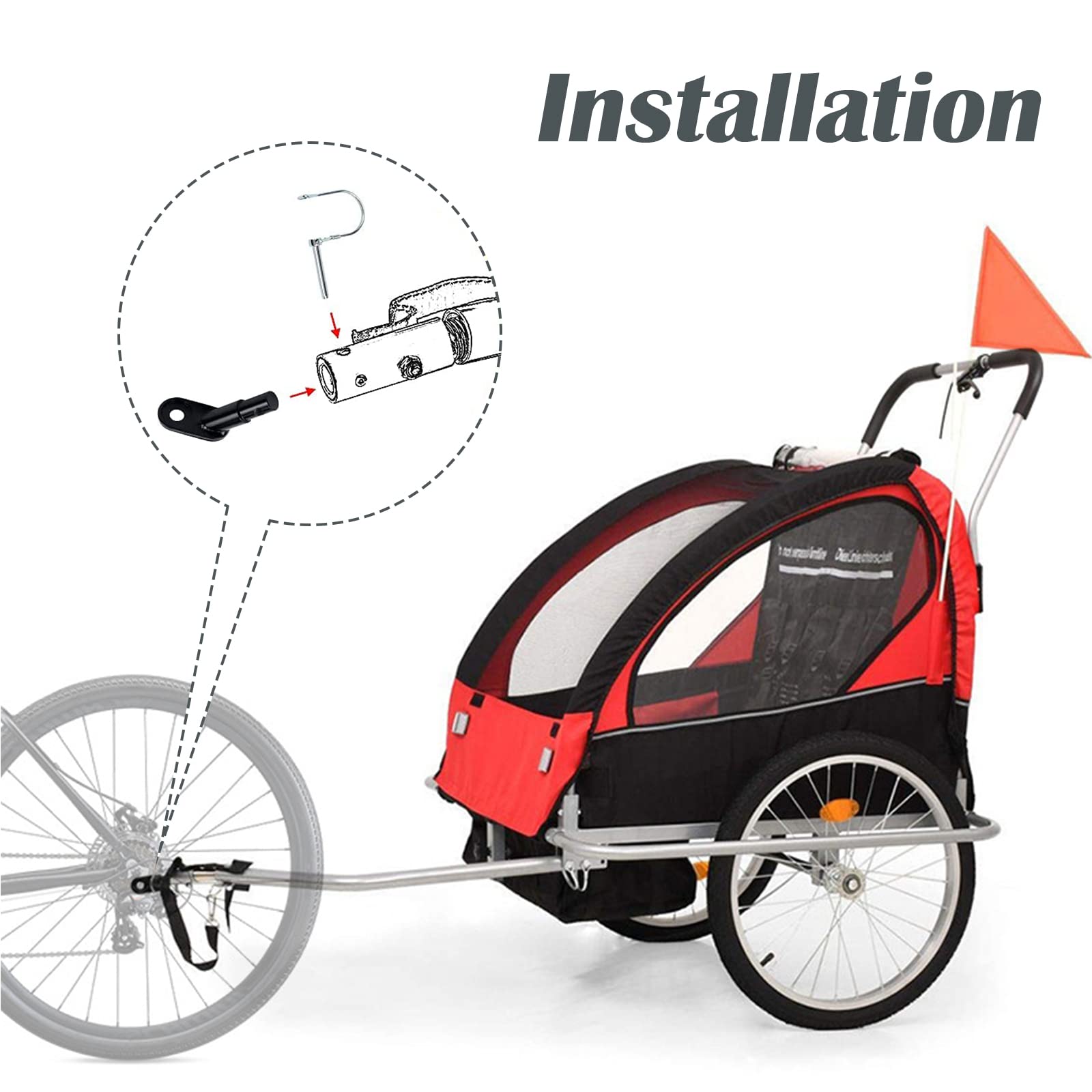 QzoneLifeĀ® Bicycle Trailer Coupler Hitch Black Universal Cycling Adapter Accessories Rear Replacement Axle Hitch Attachment for Child Pet Cargo Bike Trailers (Steel)