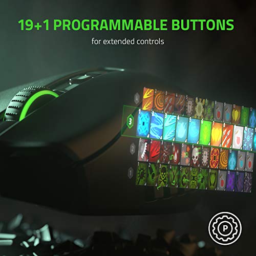 Razer Naga Pro - Modular Wireless Gaming Mouse with Interchangeable Side Panels (19 + 1 Programmable Buttons, Optical Mouse Switch, 20K DPI Focus+ Optical Sensor, 3 Swappable Side Plates) Black