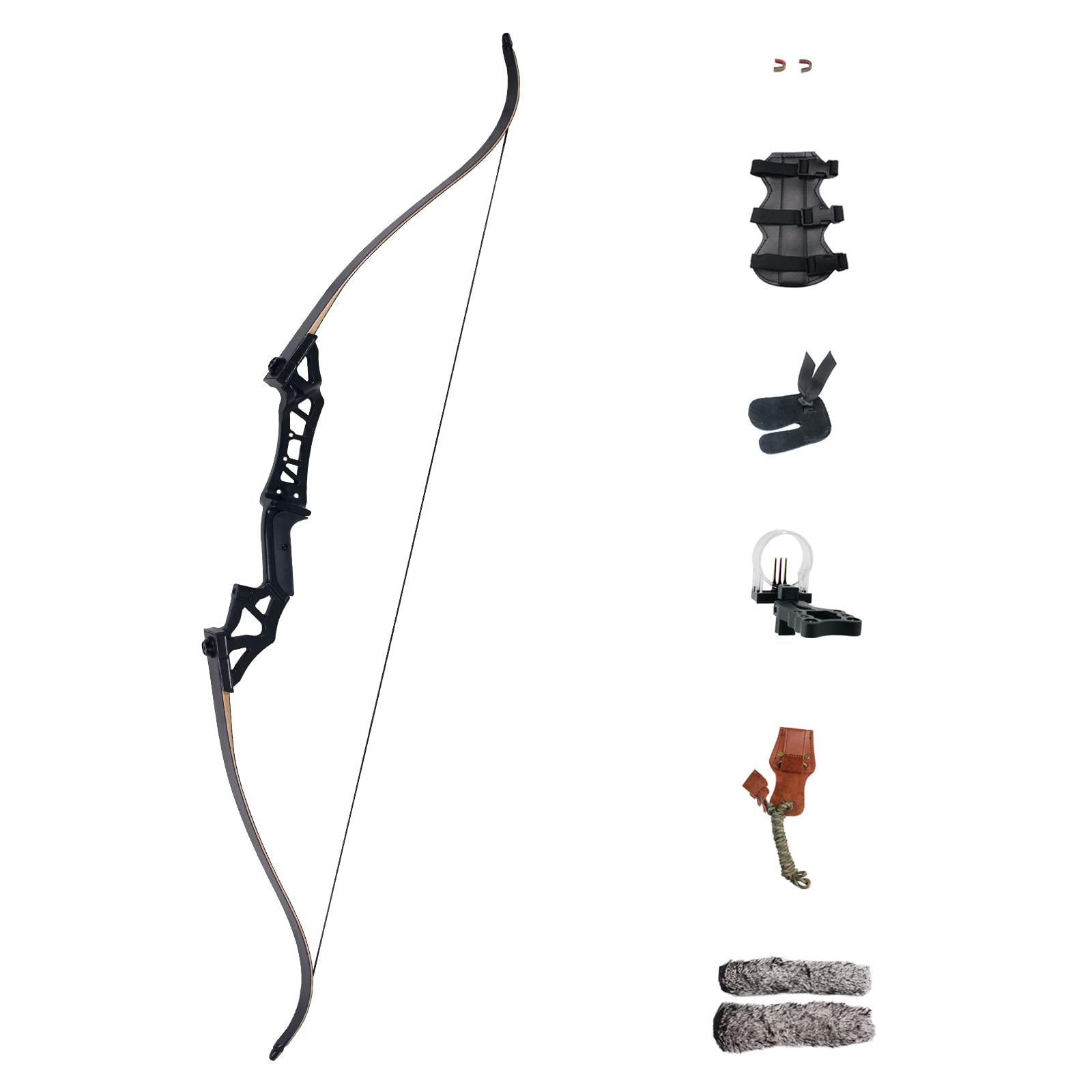 TBOW 60" Takedown Recurve Bow and Arrow Set Metal Riser 30-60Lbs Black/Camo Right Hand for Hunting with 12Pcs Training Carbon Mix Arrows (55Lbs, Camo)