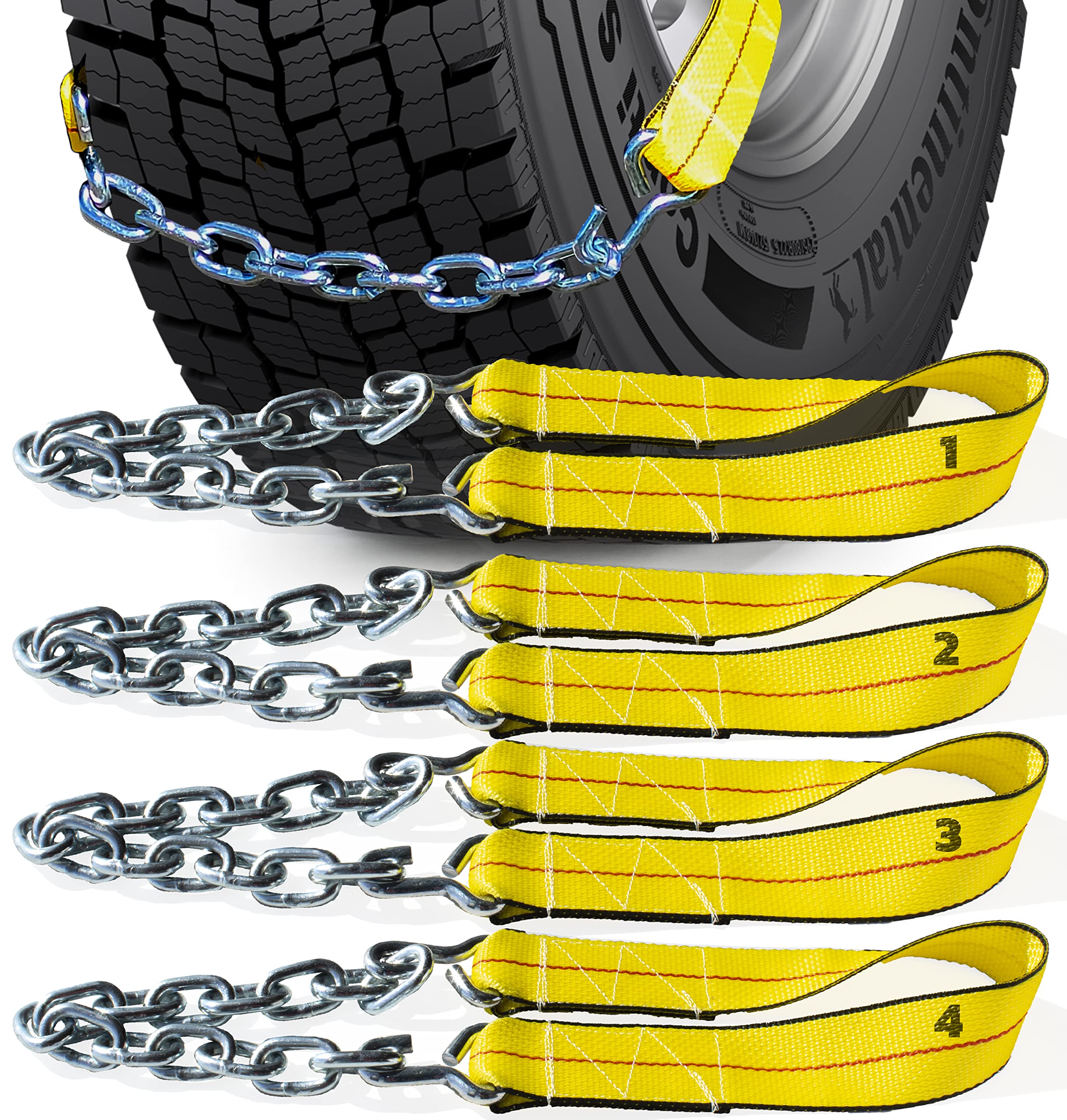 Offroad Snow Chains Alternative Traction Device For Semis & Large Trucks Easy Setup With Durable Strap & Chain Design A Perfect Truckers Gift & Long Haul Emergency Kit Addition 4 Piece Set