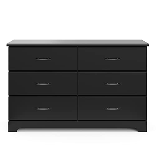 Storkcraft Brookside 6 Drawer Double Dresser (Black) β GREENGUARD Gold Certified, For Nursery, Kids Organizer, Chest of Drawers
