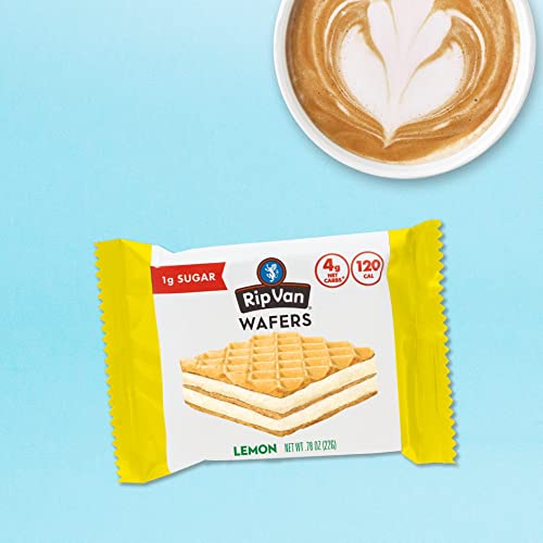 Rip Van Wafels Lemon Cookies, 16 Count, 1g Sugar, 4g Carbs, Vegan, Keto Friendly, Low Calorie, 0g Trans Fat, 120 Calories, 6g Fiber