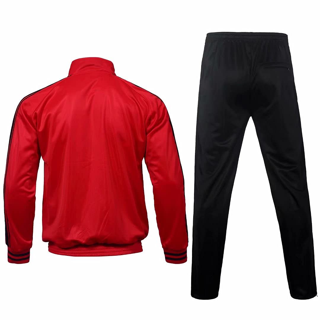 R RAMBLER 1985 Men's Activewear Tracksuit Side Stripe stand-up collar track jacket and pants Sweatsuit Sets for men Running outwear(navy Blue,L)