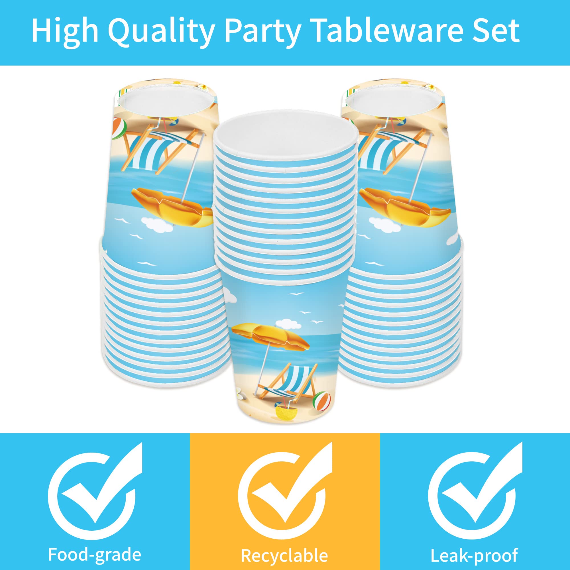 Oigco 96PCS Beach Party Supplies Summer Pool Plates Napkins Cups Tableware Set for Beach Birthday Party Decorations 24 Guests