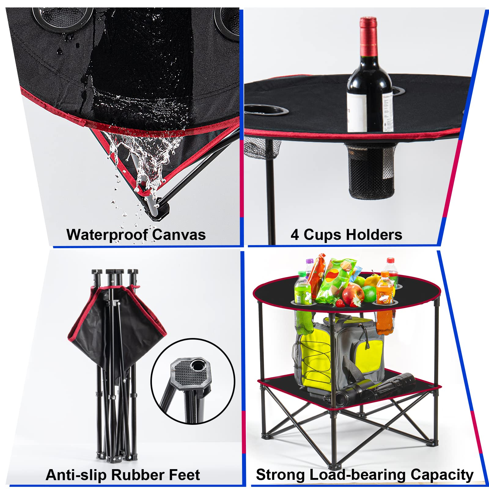 Yzsog Portable Canvas Table, Collapsible Canvas Travel Table Comes with Picnic Blanket, Portable Camping Table with 4 Cup Holders & Carry Bags for Outdoor Picnic, Travel and Camping