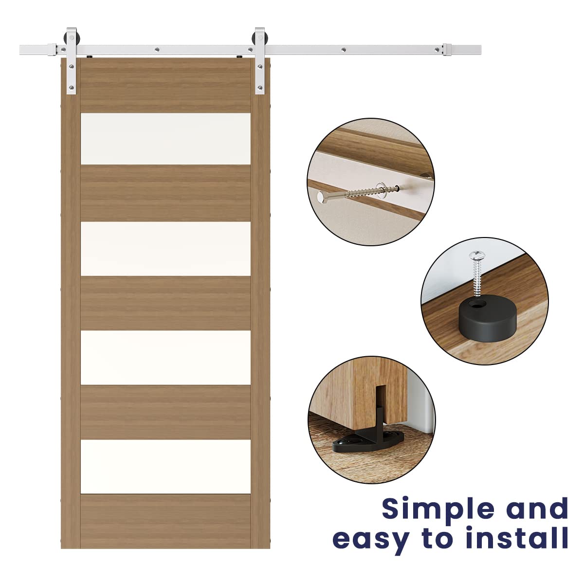 SMARTSTANDARD 6 Feet Brushed Nickel Sliding Barn Door Hardware Kit-Sturdy Silvery Track-Smoothly and Quietly-Simple and Easy to Install-Fit 36" Wide Door Panel (J Shape Hanger)