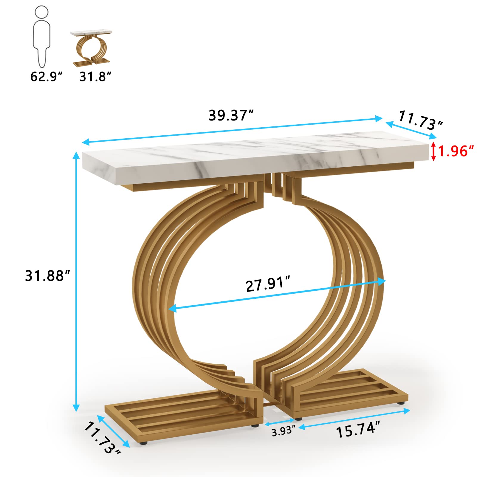 PAKASEPT Console Table for Entryway, Faux Marble Wood Accent Table Foyer Table with Geometric Metal Frame for Living Room, Hallway, Entrance