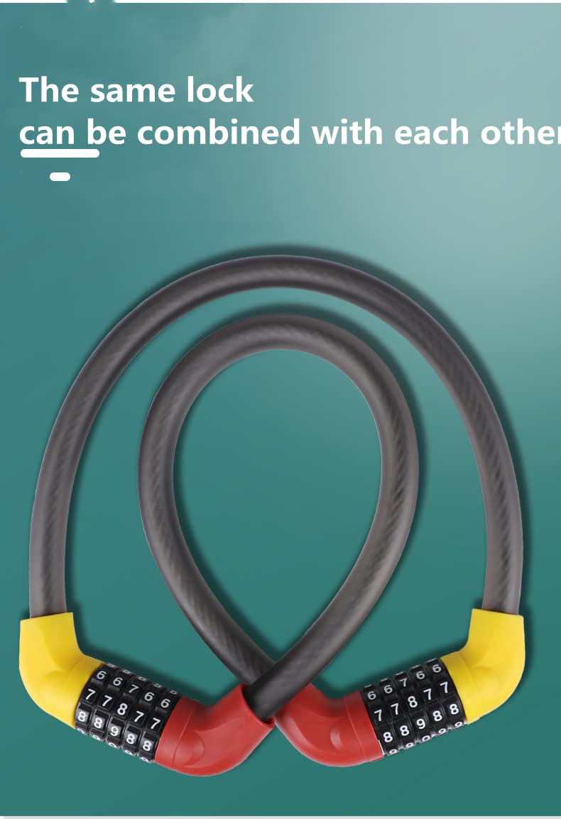 YUNNUO Bike Lock Portable Combination Bike Lock Cable 5 Digit Resettable Combination Cable Lock for Bicycle 22inch (Yellow)