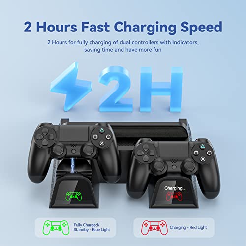 OIVO PS4 Stand Cooling Fan Station for Playstation 4/PS4 Slim/PS4 Pro, PS4 Pro Vertical Stand with Dual Controller EXT Port Charger Dock Station and 12 Game Slots