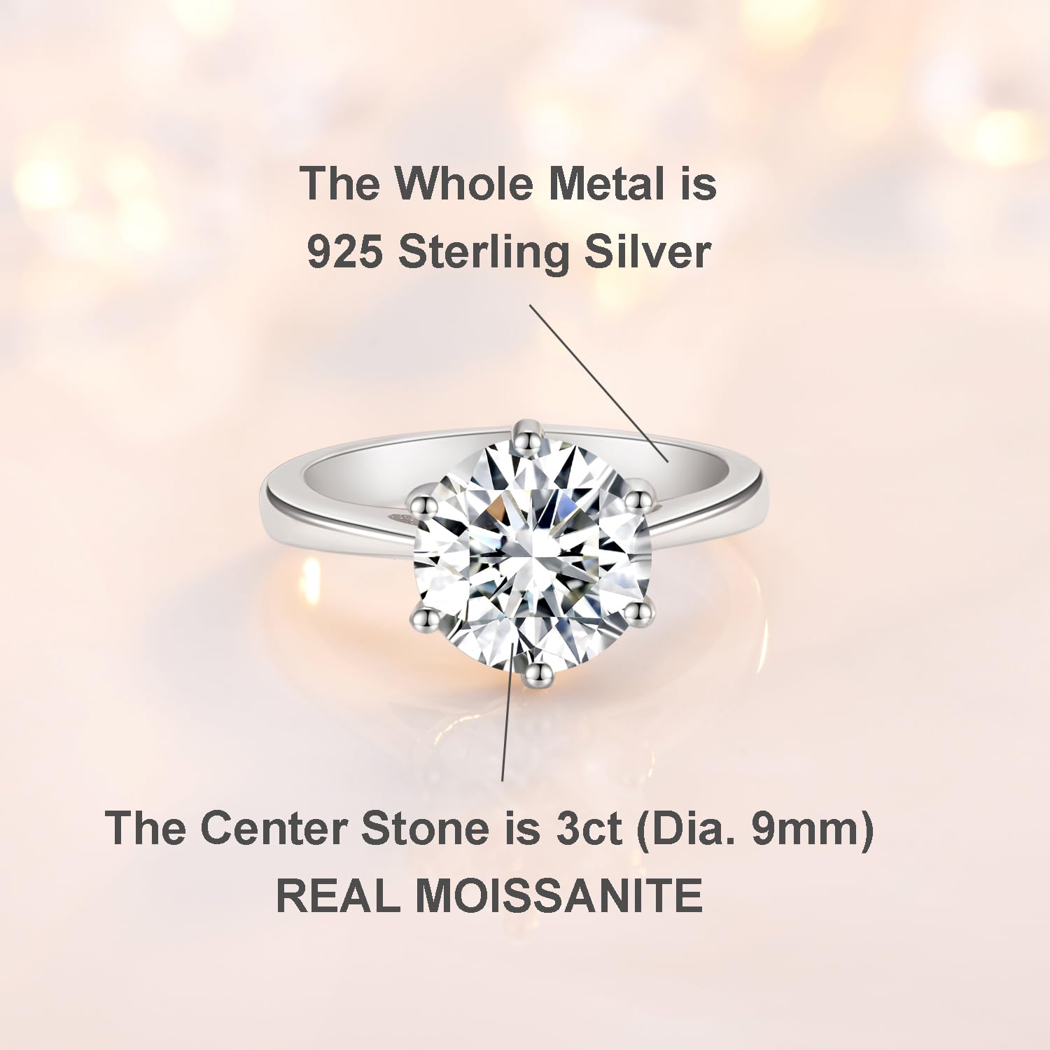 SecreTalk Moissanite Adjustable Engagement Ring 1CT 18K White Gold Plated Silver DF Color Diamond Wedding Ring for Women with Certificate of Authenticity