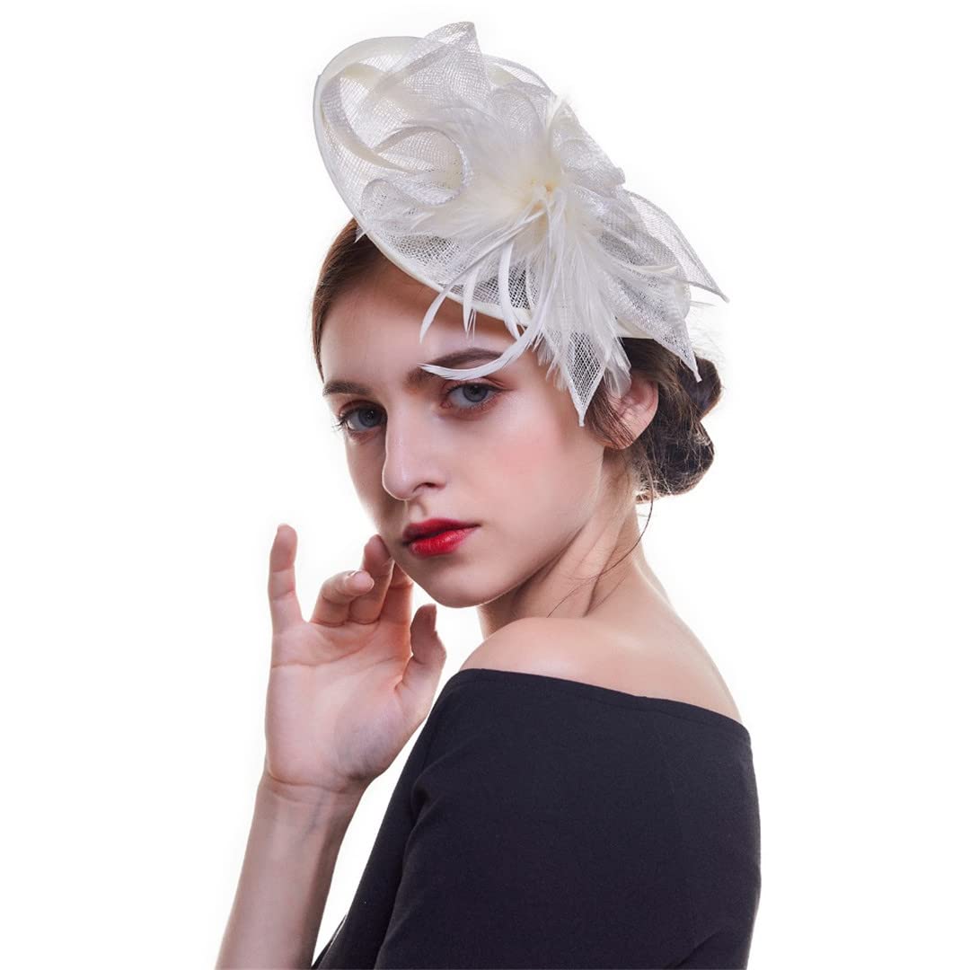 Wedding Cocktail Hat Formal Net Yarn Feather Hat Ladies Party Church Hat Girl Accessories White