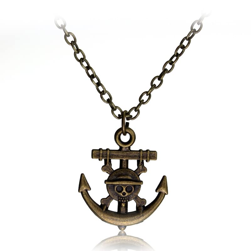 XCFS 3 Pack/Set Anime One Piece Merchandise Monkey D Luffy Skull/Anchor Mark Luffy Hat/Chopper Key chain Bronze Color KeyChain stuff Pendants Necklace For Man Women Fans