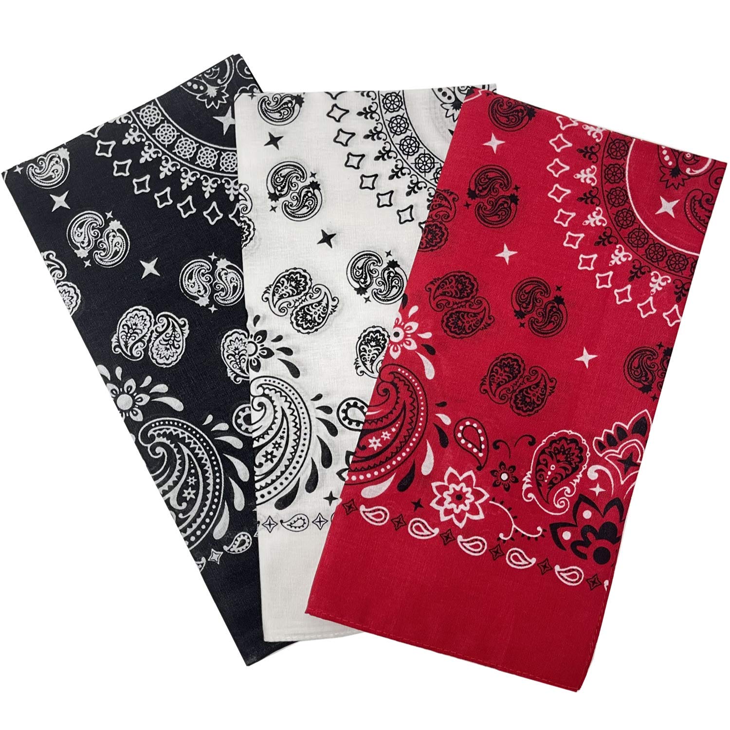 Vamqor 3pcs Bandana for women and men 100% Cotton Custom Fashion Paisley Design Multifunctional Outdoor Square Handkerchief(1 pack assorted)