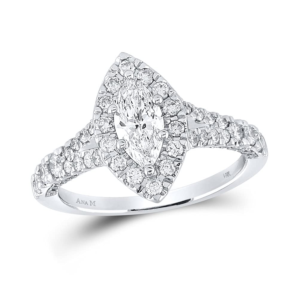 The Diamond Deal 14kt White Gold Marquise Diamond Halo Bridal Wedding Engagement Ring 1-1/4 Cttw