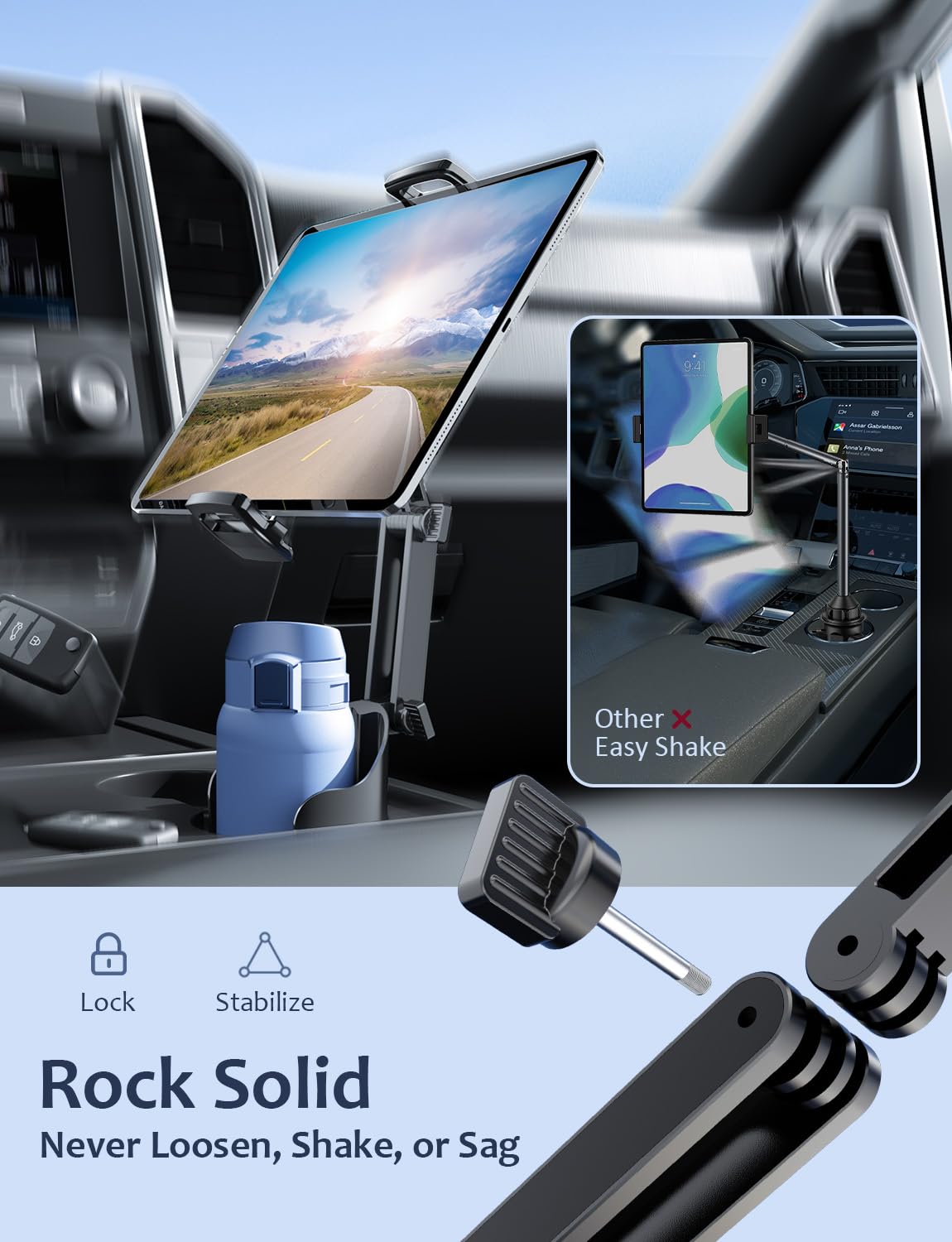 Tryone Tablet Holder Mount for Car Cup Auto CupTablets Stand Compatible withiPad Pro Air Mini | Galaxy Tab | Kindle Fire Hd | Switch Lite