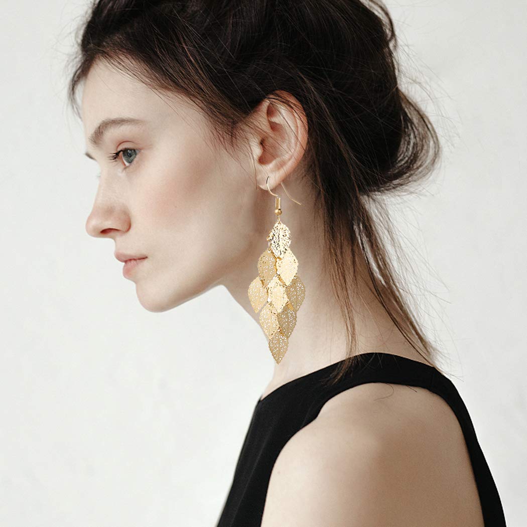 Starain 12 Pairs Gold Hoop Earrings for Women Long Layered Leaf Earrings Vintage Statement Dangle Drop Earrings Set