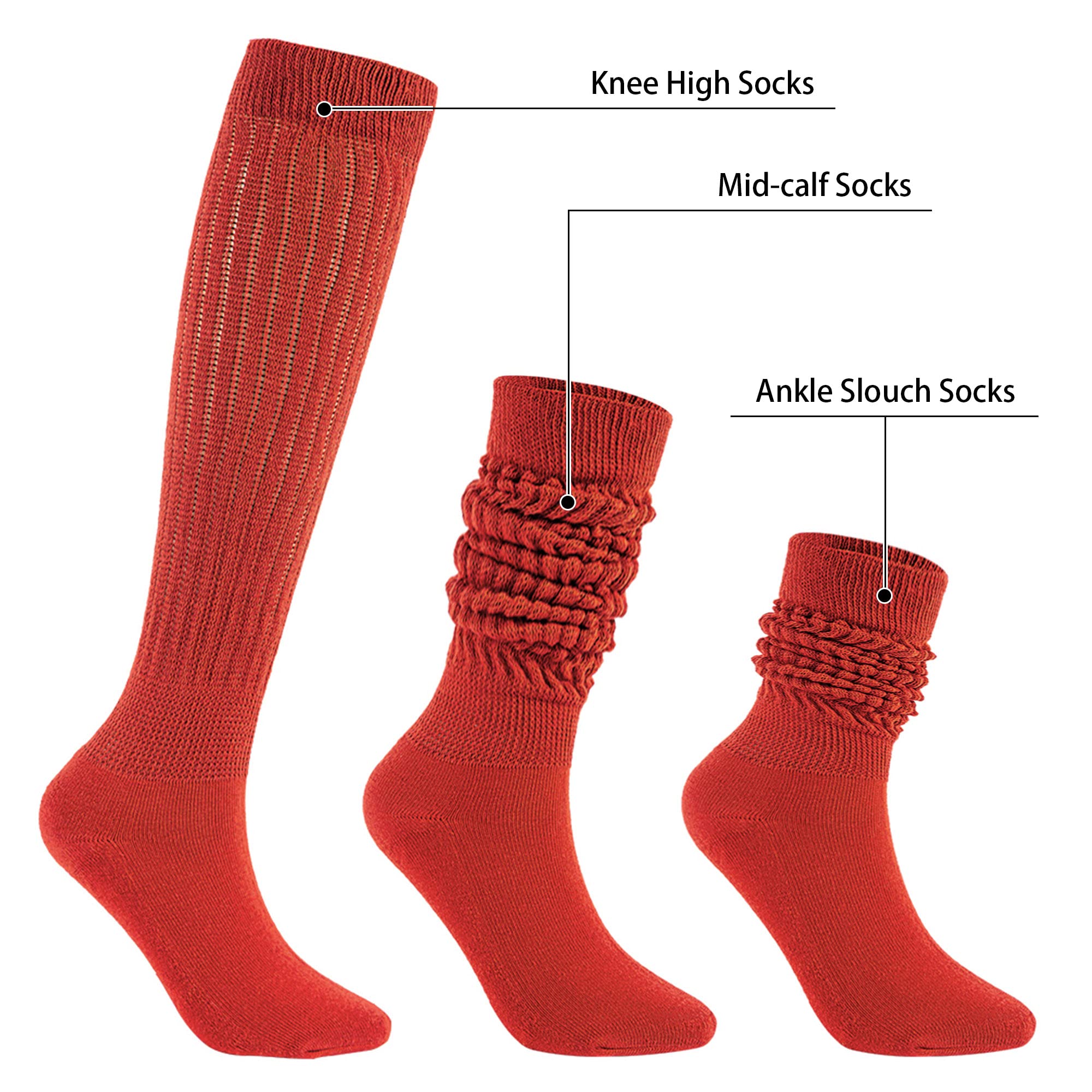 Zando 3 Pairs Slouch Socks Women Scrunchie Socks Heavy Soft Extra Long Stacked Boot Socks Knee High Knit Boot Socks Colorful Socks 80s 90s Socks Outfit Socks Black & Grey & Red One size