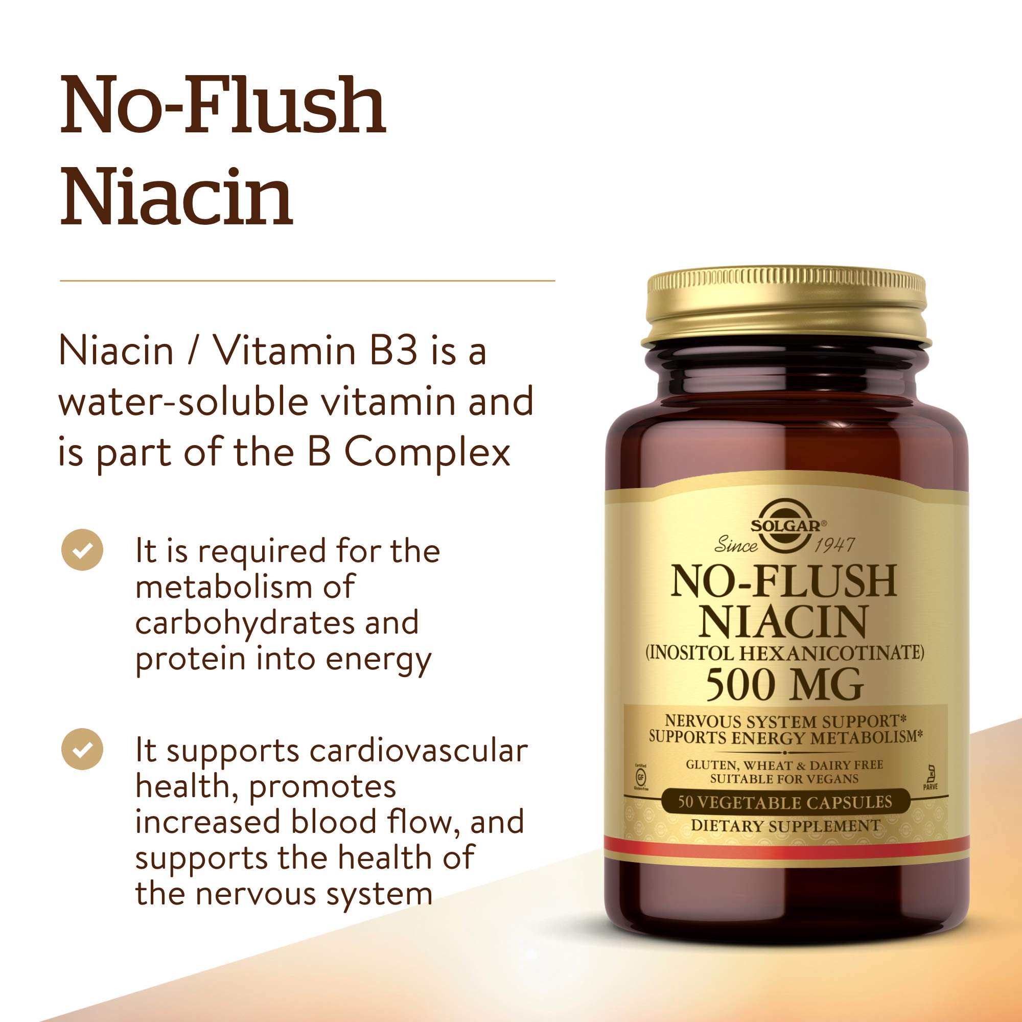 Solgar ? No-Flush Niacin (Vitamin B3)(Inositol Hexanicotinate) 500 mg, 50 Vegetable Capsules