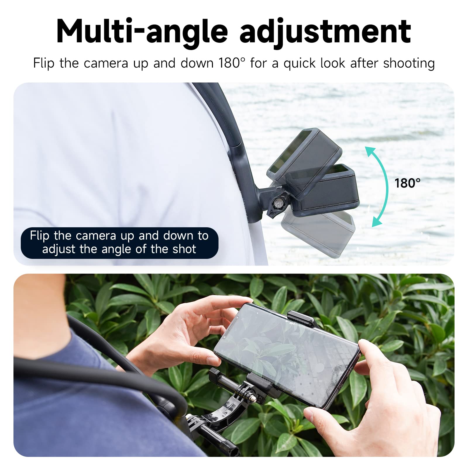 TELESIN SE Neck Mount with Phone Holder Vertical Adapter Kit, Necklace Lanyard Strap Head Chest POV Selfie Accessories for GoPro Max Hero 12 11 10 9 8 Insta360 X3 X4 Go3 Ace Pro DJI Action 4 Pocket 3