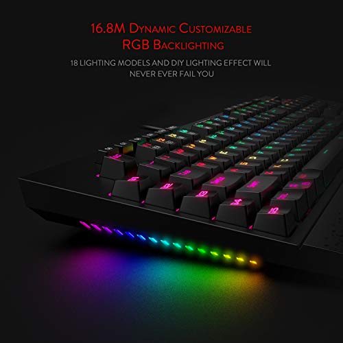 Redragon K586 Brahma RGB Mechanical Gaming Keyboard with Blue Switches, 10 Dedicated Macro Keys, Convenient Media Control, and Detachable Wrist Rest