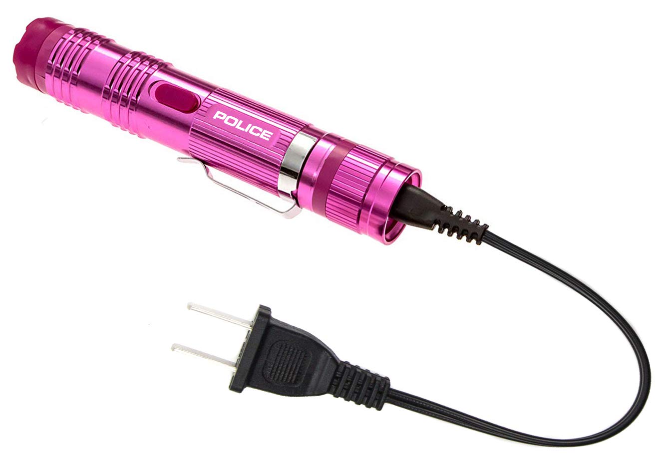 POLICE M12 Aluminum Stun Gun with LED Flashlight, Pink