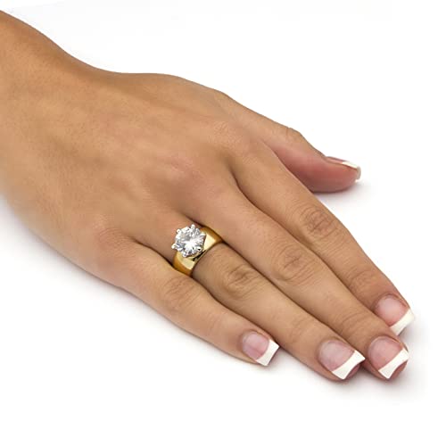 PalmBeach Gold-Plated, Rose Gold-Plated or Silvertone Round Cubic Zirconia Solitaire Engagement Ring Size 8