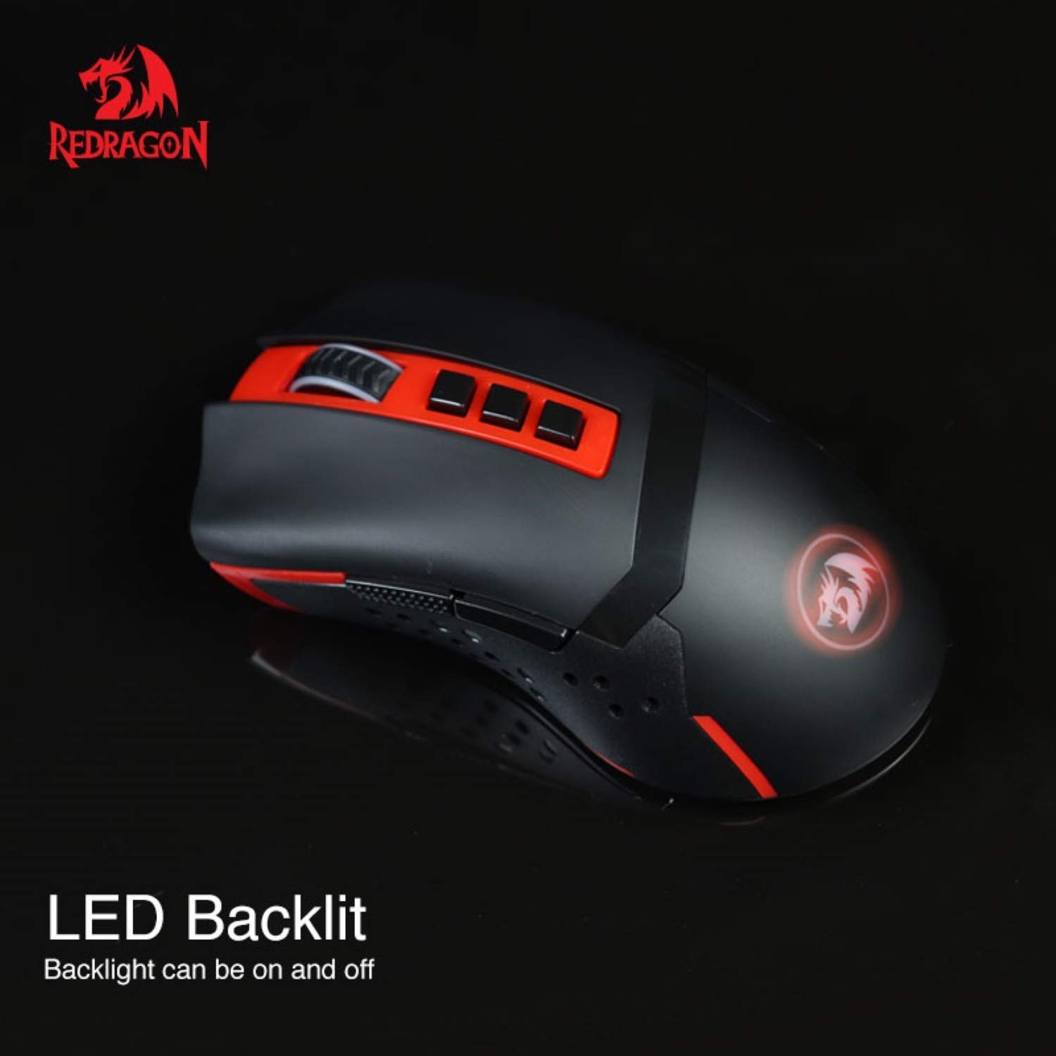 Redragon M692 Wireless Gaming Mouse RED LED Backlit MMO 9 Button Ambidextrous Programmable Cordless Computer Mice, Blade, 4800 DPI for Windows PC Gamer (Wireless Red LED Backlit)