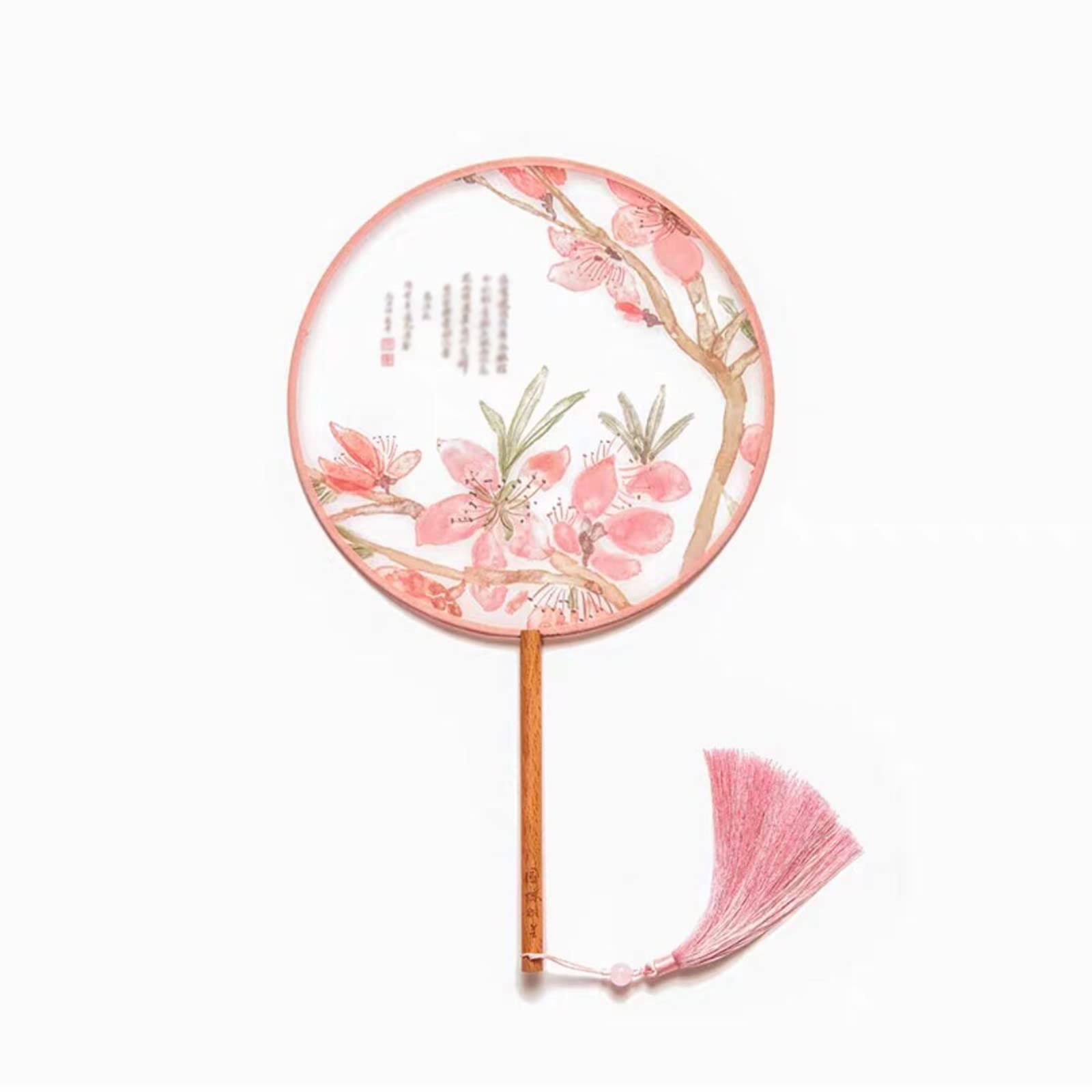 XELDEC Chinese hand-held fan peach blossom round fan retro fan Hanfu cheongsam jewelry gift