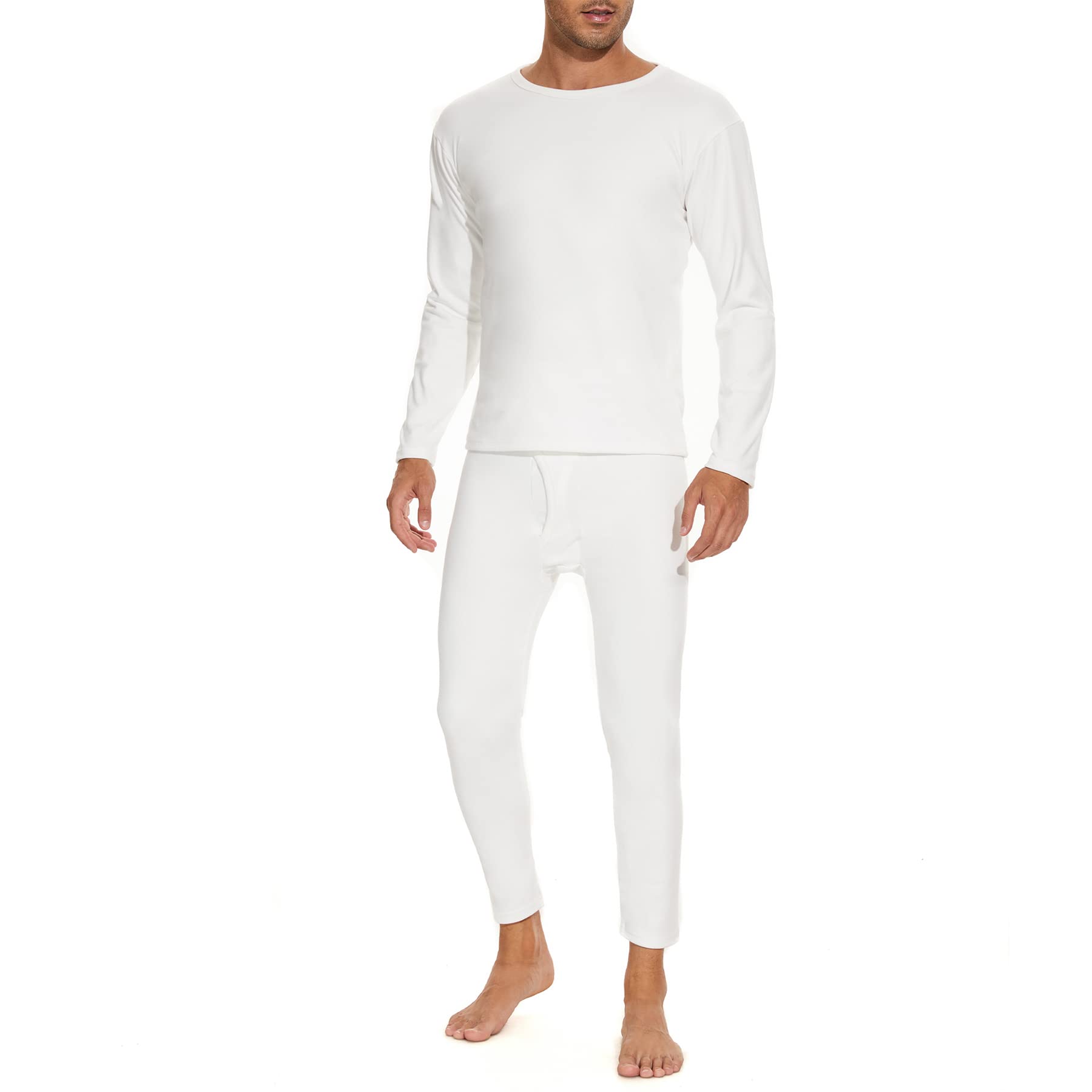 Zando Thick Thermal Shirt Long Sleeve Thermal Underwear for Men Thermal Underwear Shirts Fleece Lined Long Johns Heated Base Layer Men Long Sleeve Winter Clothes White Medium