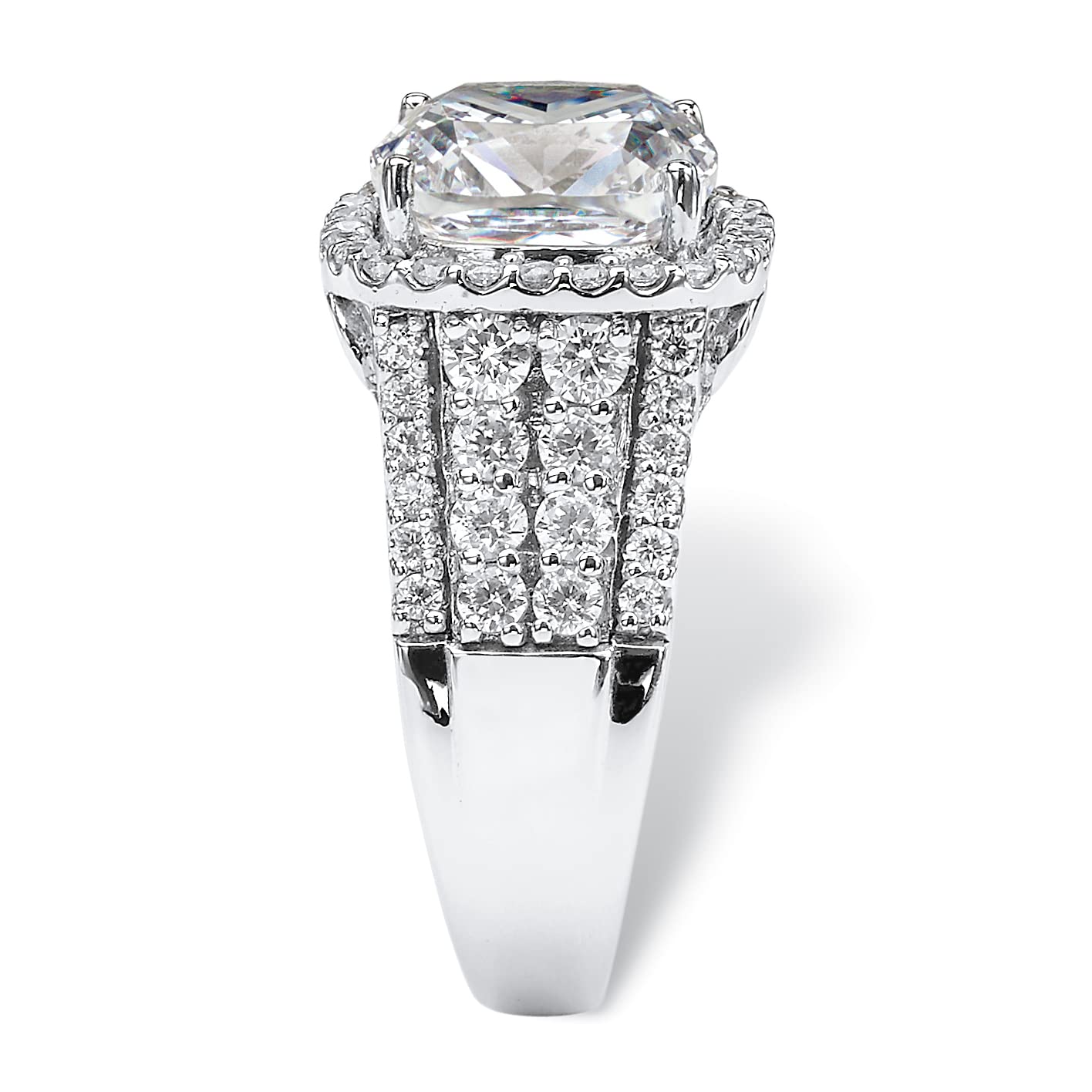 PalmBeach Platinum-plated Sterling Silver Cushion Cubic Zirconia Simulated Halo Engagement Ring Sizes 6-10 Size 6