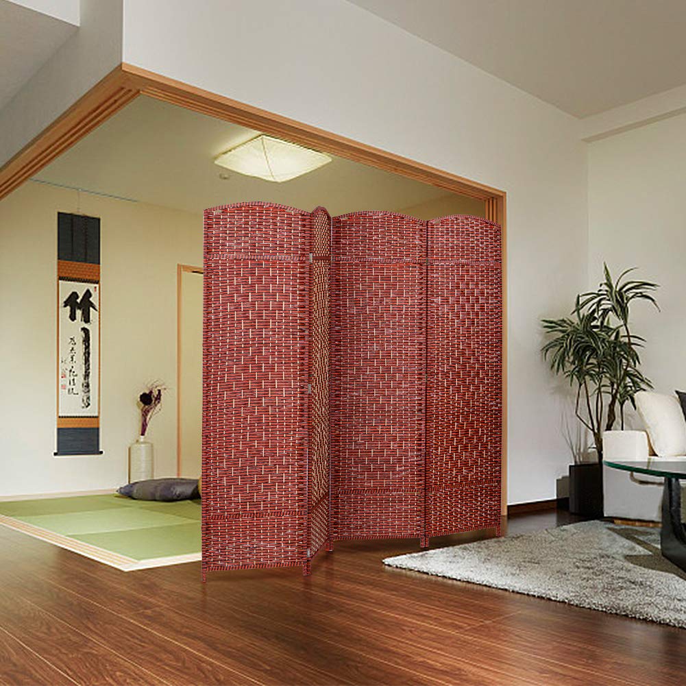 Room Divider, 4 Panel Partition Folding Privacy Screen Standing Woven Rattan Tall Panel Divider for Home Office