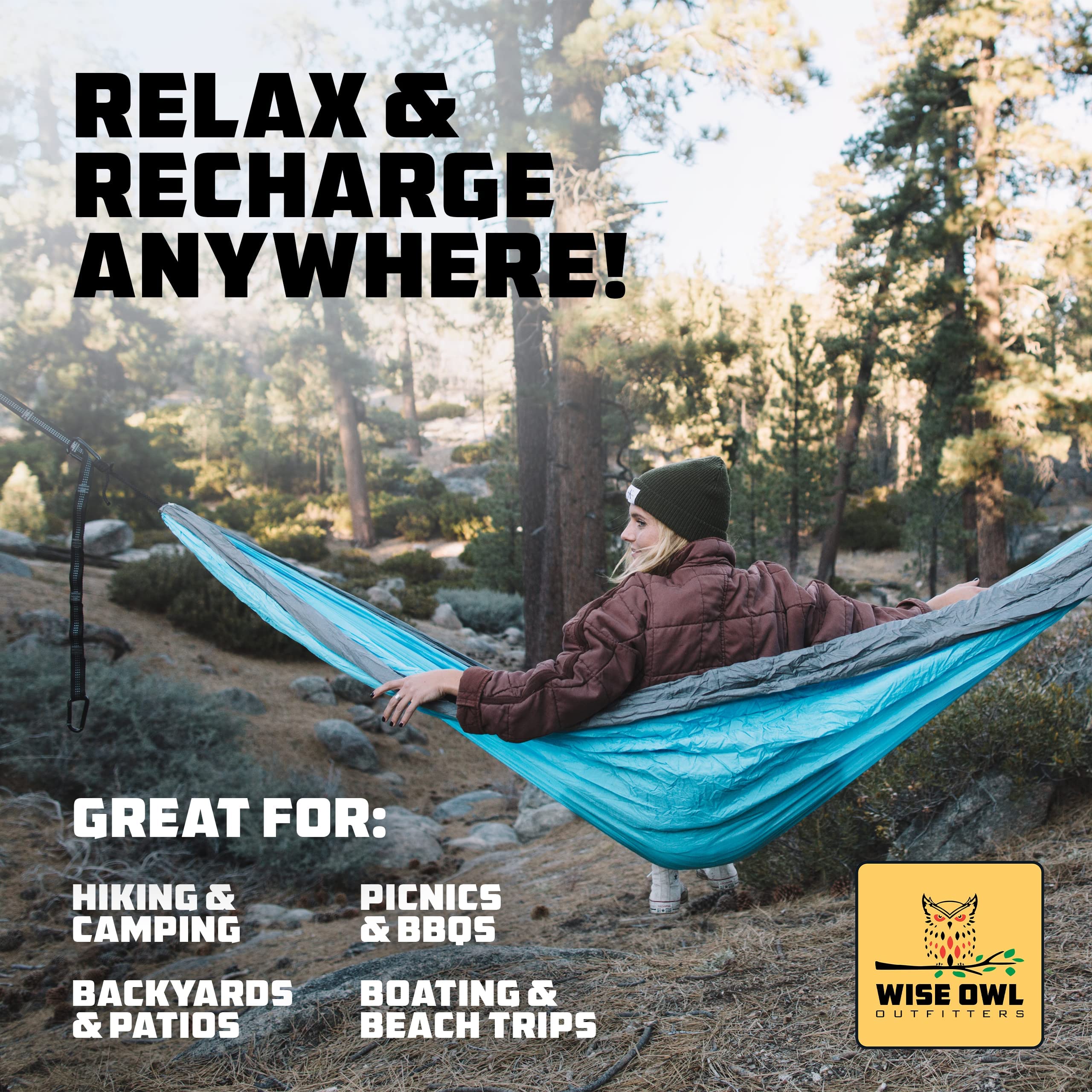 Wise Owl Outfitters Camping Hammocks Duo - Set of 2, Adults and Kids Hammock for Outdoor, Indoor, Single & Double Use w/Tree Straps - Camping Gear Essentials