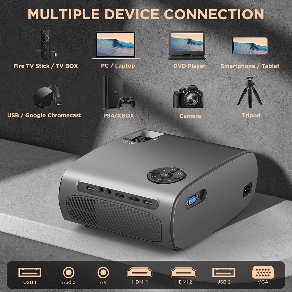 TENKER WiFi Bluetooth Projector, 9500L Native 1080P Projector 4k Support, 300‘’ Full HD Outdoor Projector Support Zoom/Sleep Timer, Mini Video Projector Compatible w/Phone/Laptop/PC/DVD/TV