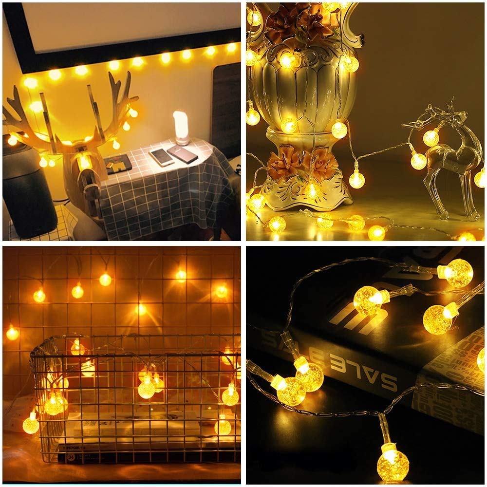 SZWTC 33ft 80 LEDs Globe String Lights Battery Operated, Fairy Lights Waterproof 8 Modes with Remote Control for Home, Party, Christmas, Wedding, Patio, Garden Decoration (Warm White)