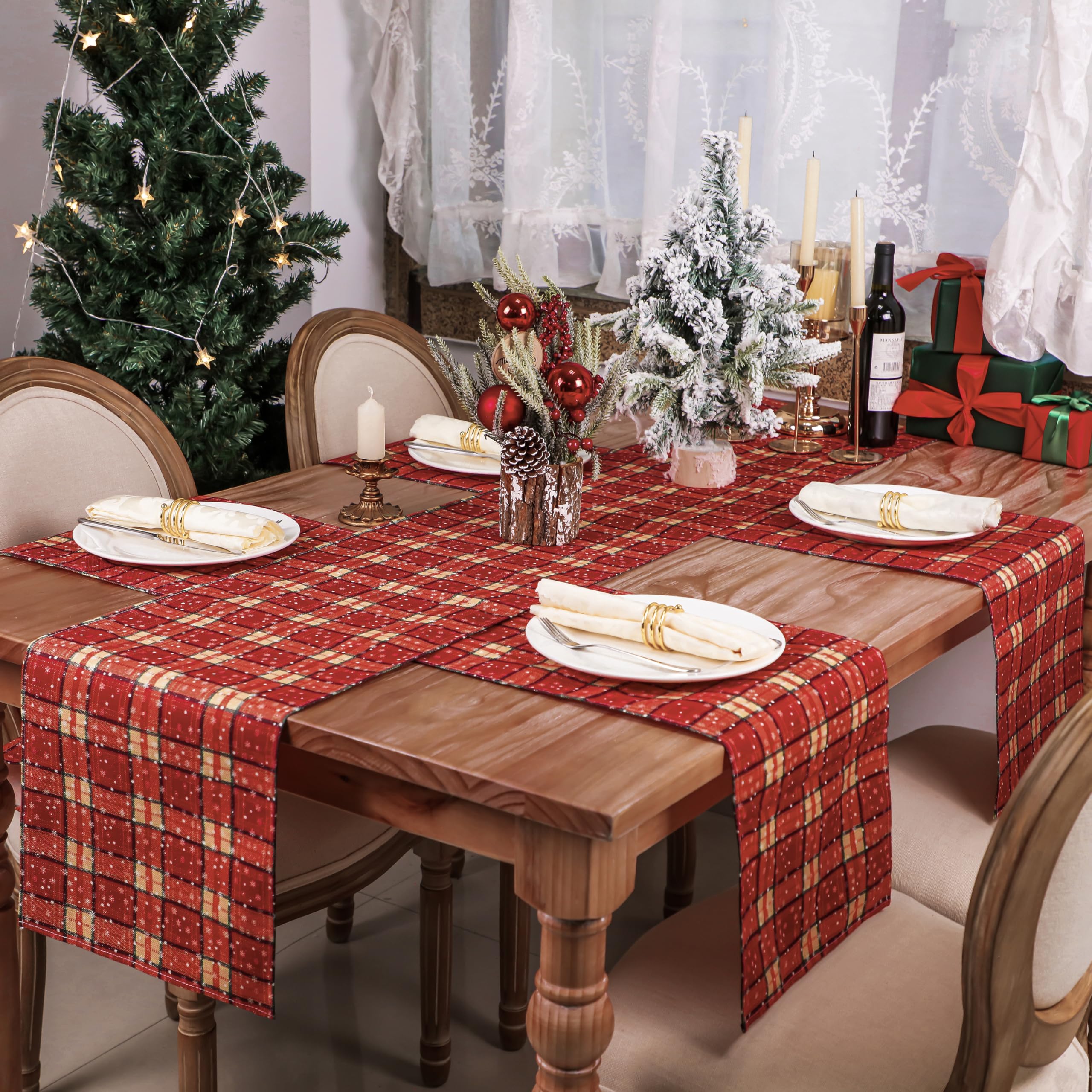 Snowkingdom 13×72 Inch Fall Table Runner Orange White Buffalo Check Plaid Table Runners Autumn Thanksgiving Harvest Home Decor Farmhouse Dinning Room Decoration