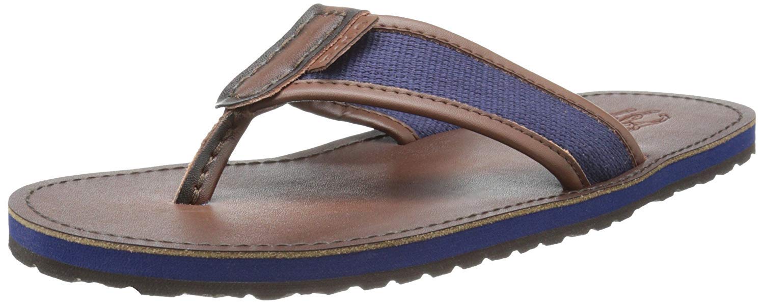 POLO RALPH LAUREN Men's Sullivan Flip Flop, Newport Navy/Dark Brown, 8 D US