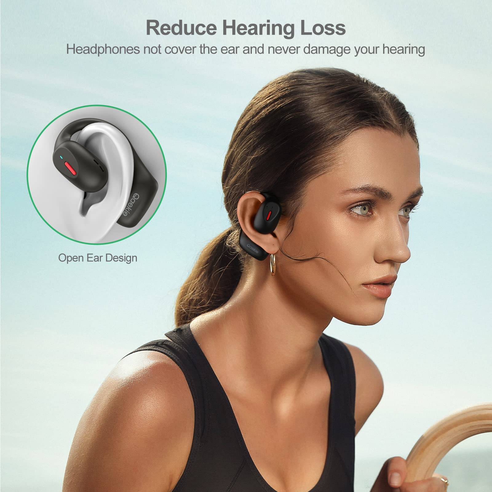 Qaekie Bluetooth 5.3 Wireless Headphones - HD Mic, Open Ear Ture Earbuds, Immersive Sound, 40hrs Playtime, Sweatproof Sport Earbuds for Running