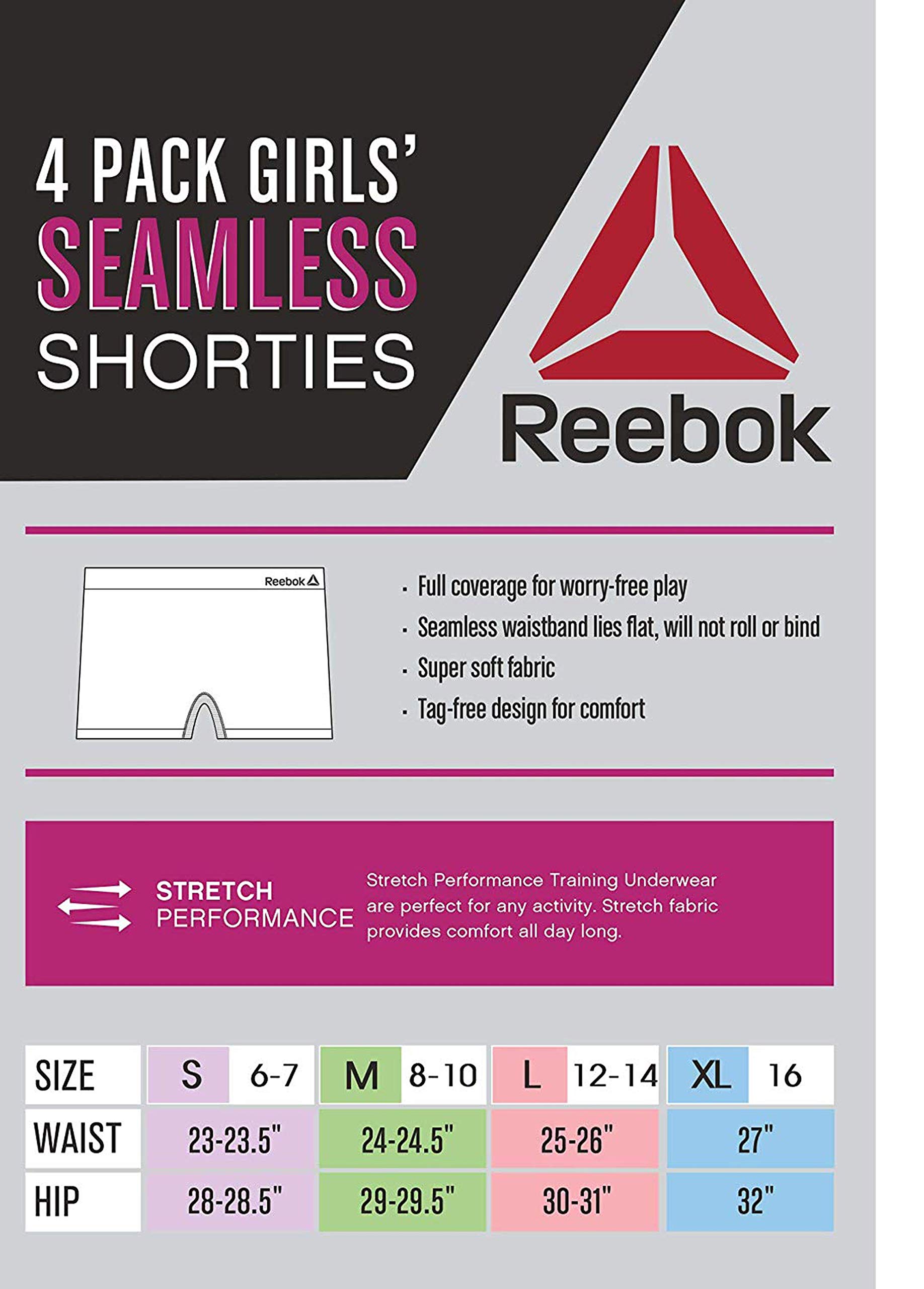 Reebok Girls Underwear Seamless Cartwheel Shorties (4 Pack), Size X-Large16, BlackGrey