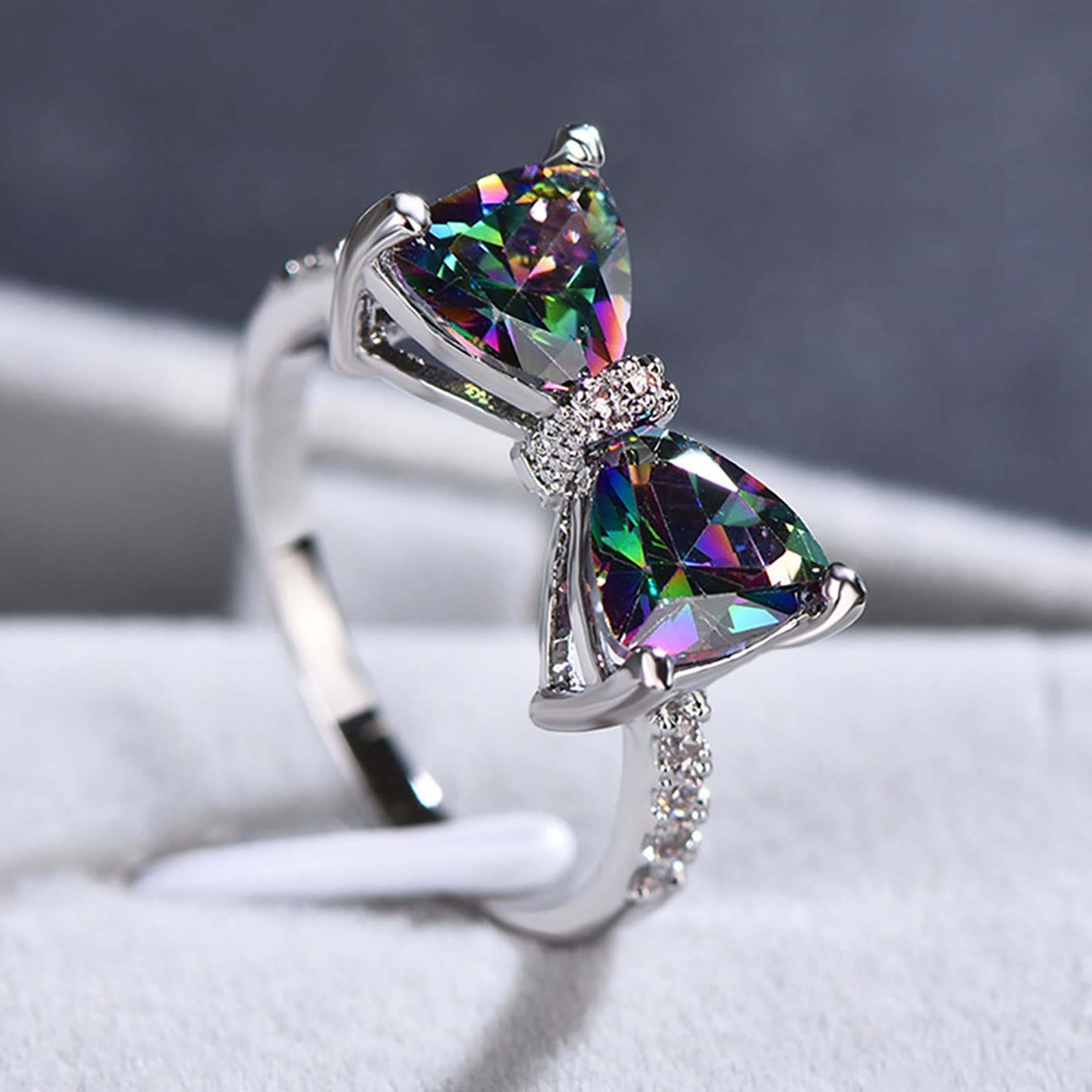 Women Fashion Colorful Butterfly Zircon Promise Rings Inlaid Diamond Ring Size 6-10, Stackable Engagement Sterling Silver Ring Anniversary Band