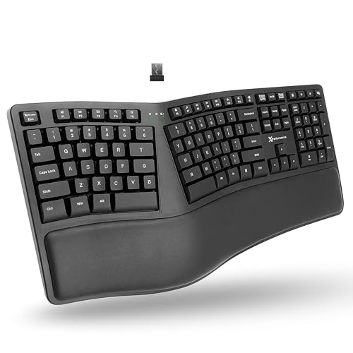 X9 Wireless Ergonomic Keyboard with Wrist Rest - Type Naturally and Comfortably Longer - Full Size Rechargeable 2.4G Ergonomic Keyboard Wireless - 110 Key Split Ergo Computer Keyboard for PC | Chrome
