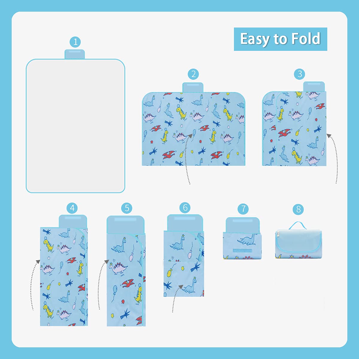 VANSU Picnic Blanket Large Size Sandproof Camping Blanket for 6-8 Adults Waterproof Foldable Lightweight Outdoor Blanket for Beach,Travel, Camping, Hiking(Light blue)