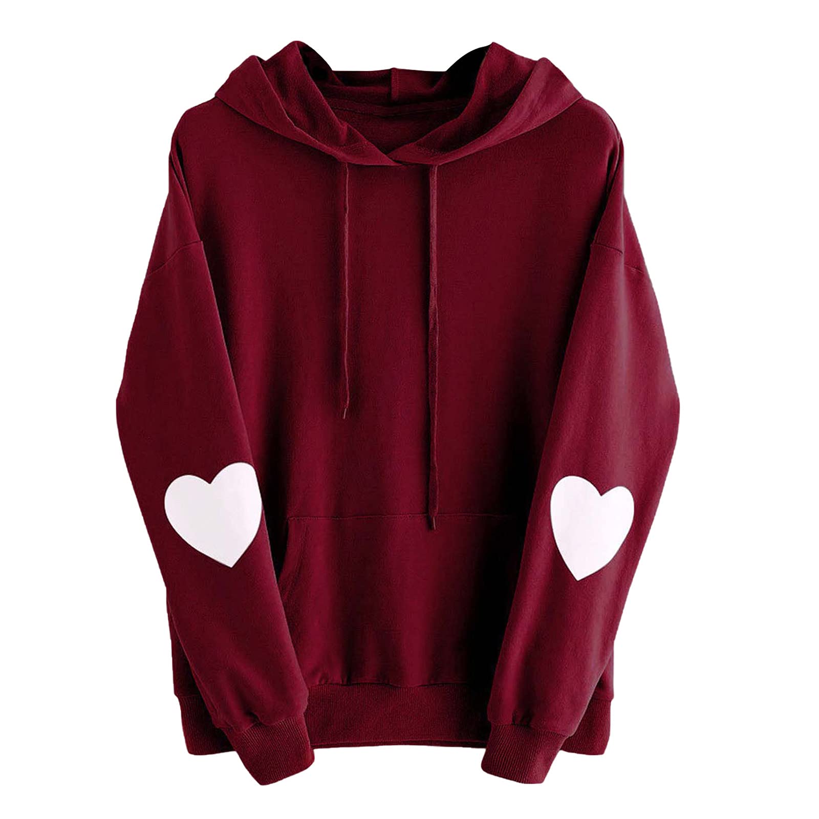 Women's Crewneck Hoodie Sweatshirt, Fashion Cute Heart Print Sweater Tops Comfy Solid Long Sleeve Fleece Warm Pullover