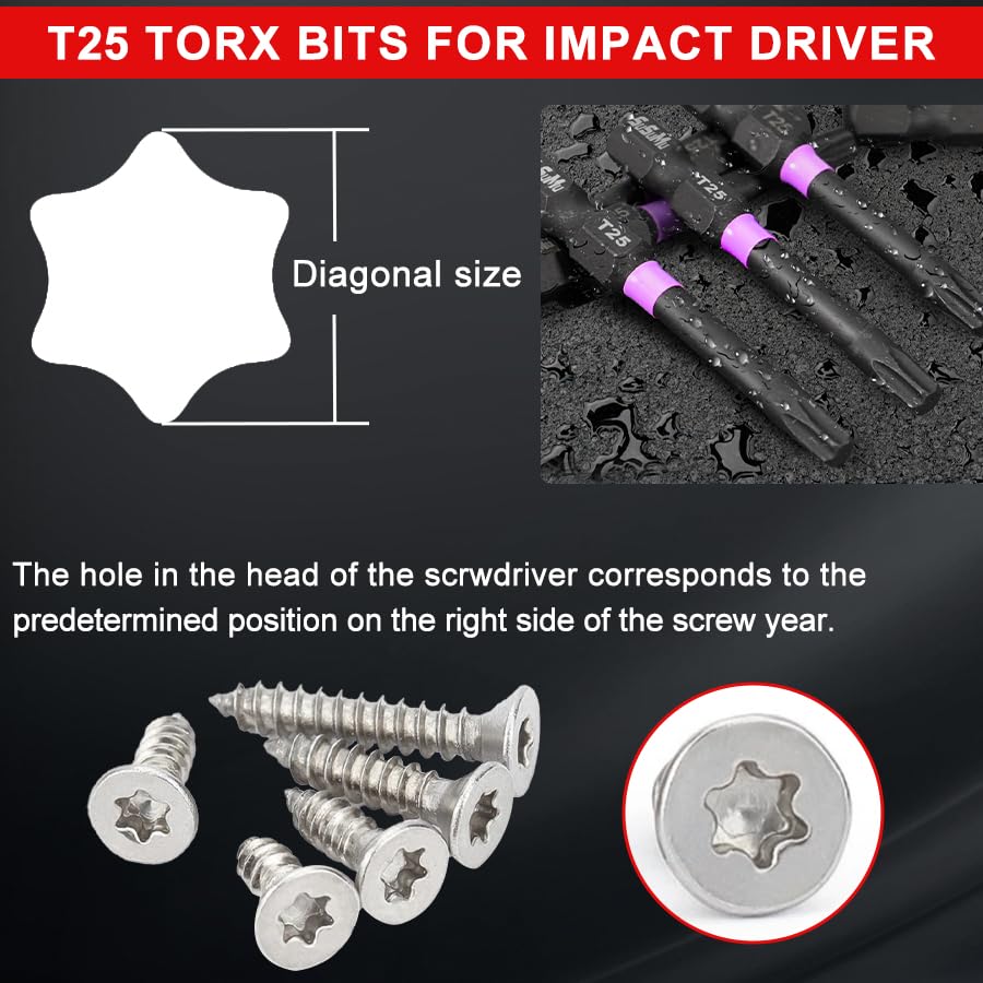 t25 torx bits for impact driver,SuSuMu 20 Pieces T25 2 In. Impact Tough Magnetic #25 Torx Head Power Bits, S2 Alloy Steel T25 Screwdriver Bits Set