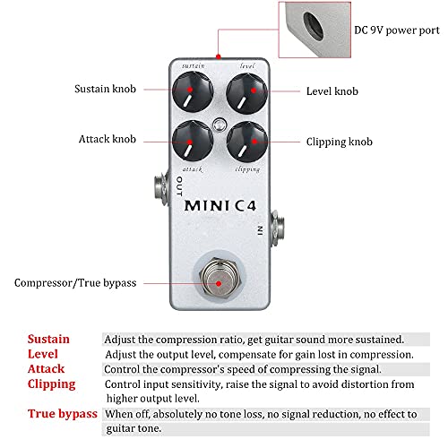 WYFDP Mini C4 Compressor Guitar Effect Pedal True Bypass Guitar Pedal for Guitar Accessories
