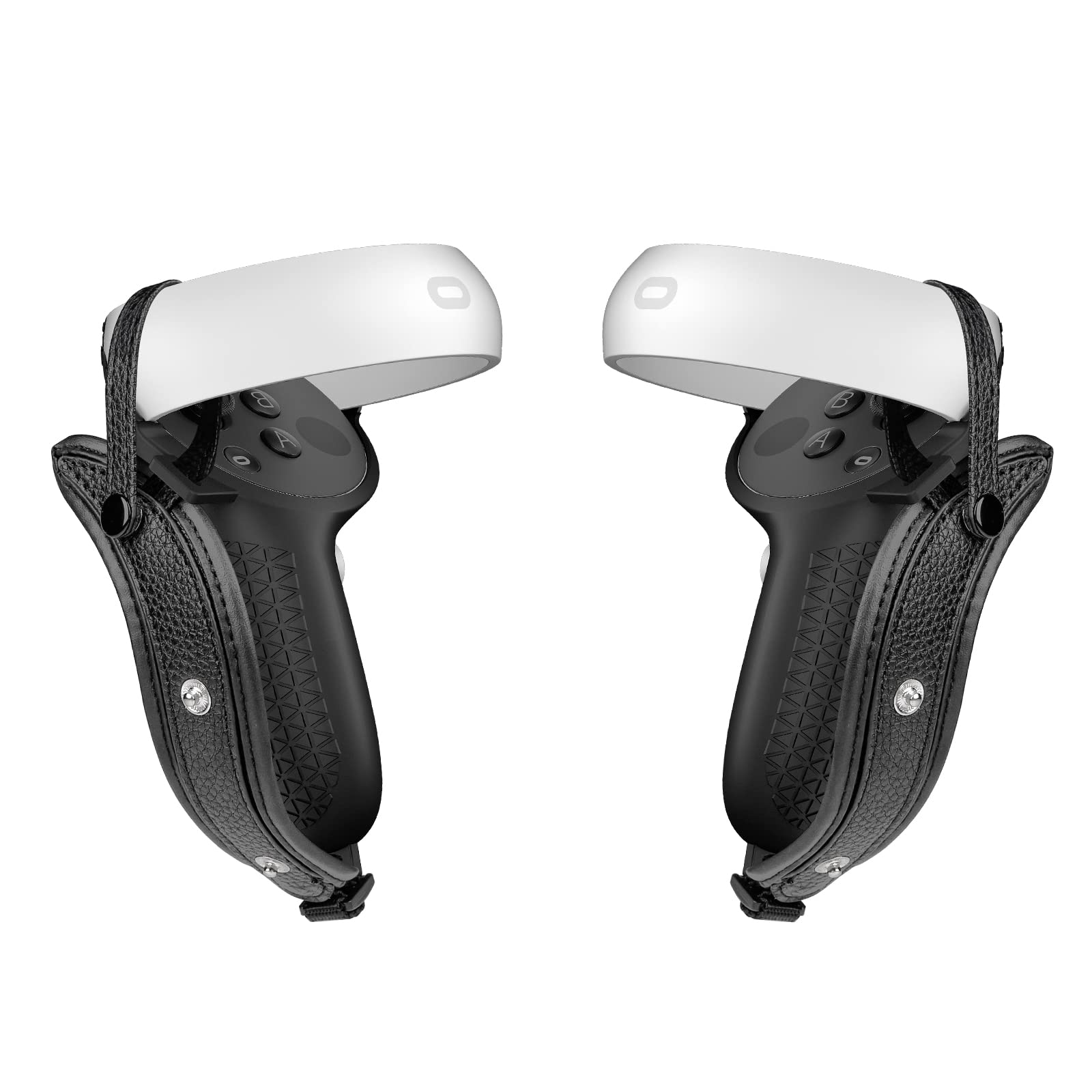 Touch Controller Grip Leather Cover for Oculus Quest 2, EWalos Double Protection Anti-Throw Silicone Handle Cover with PU Leather Knuckle Strap, DSLR Hand Strap Style Design(Black, 1 Pair)