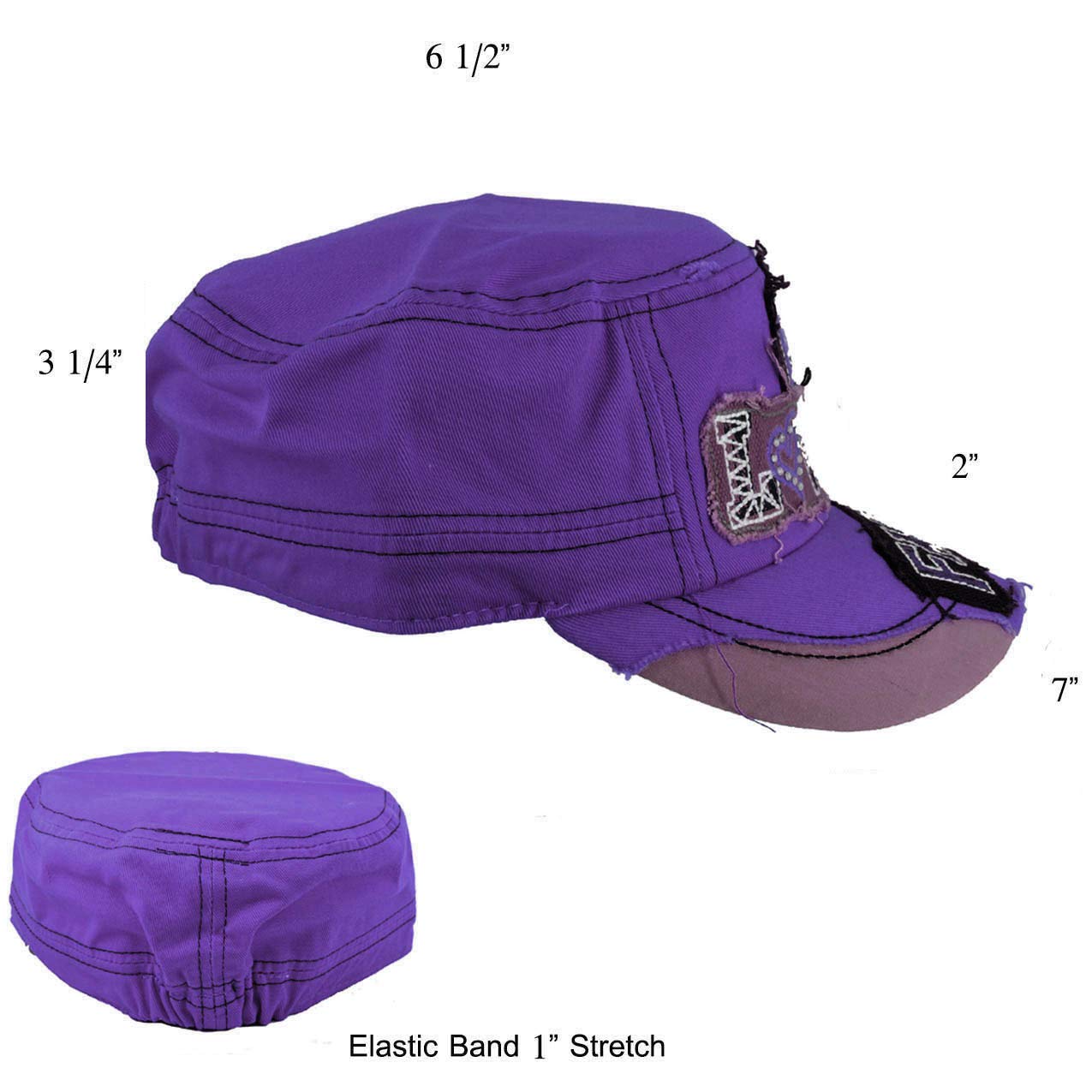 SILVERFEVER Women's Military Cadet Cap Hat - Patch Cotton - Studded & Embroidered (Purple, Cross Angel Wings)